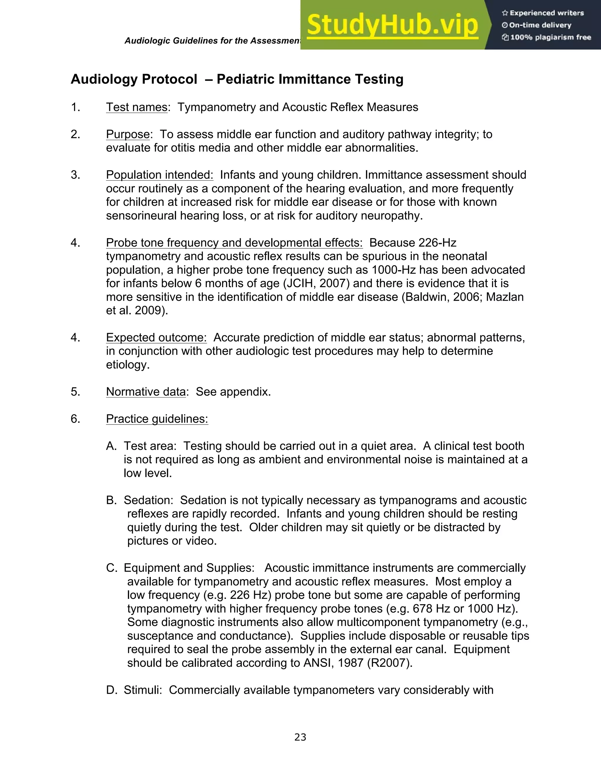 Audiologic Guidelines For The Assessment Of Hearing In Infants And ...