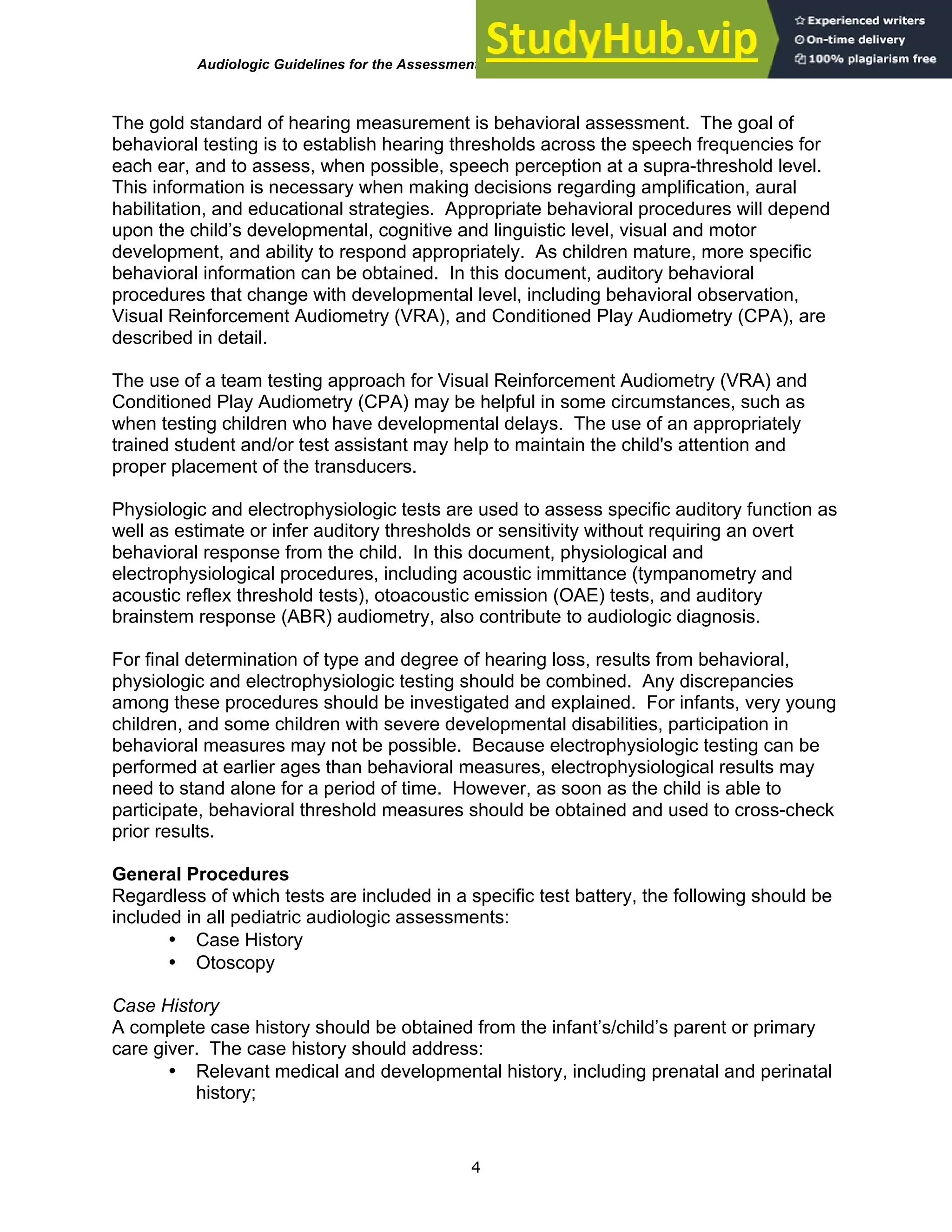 Audiologic Guidelines For The Assessment Of Hearing In Infants And ...