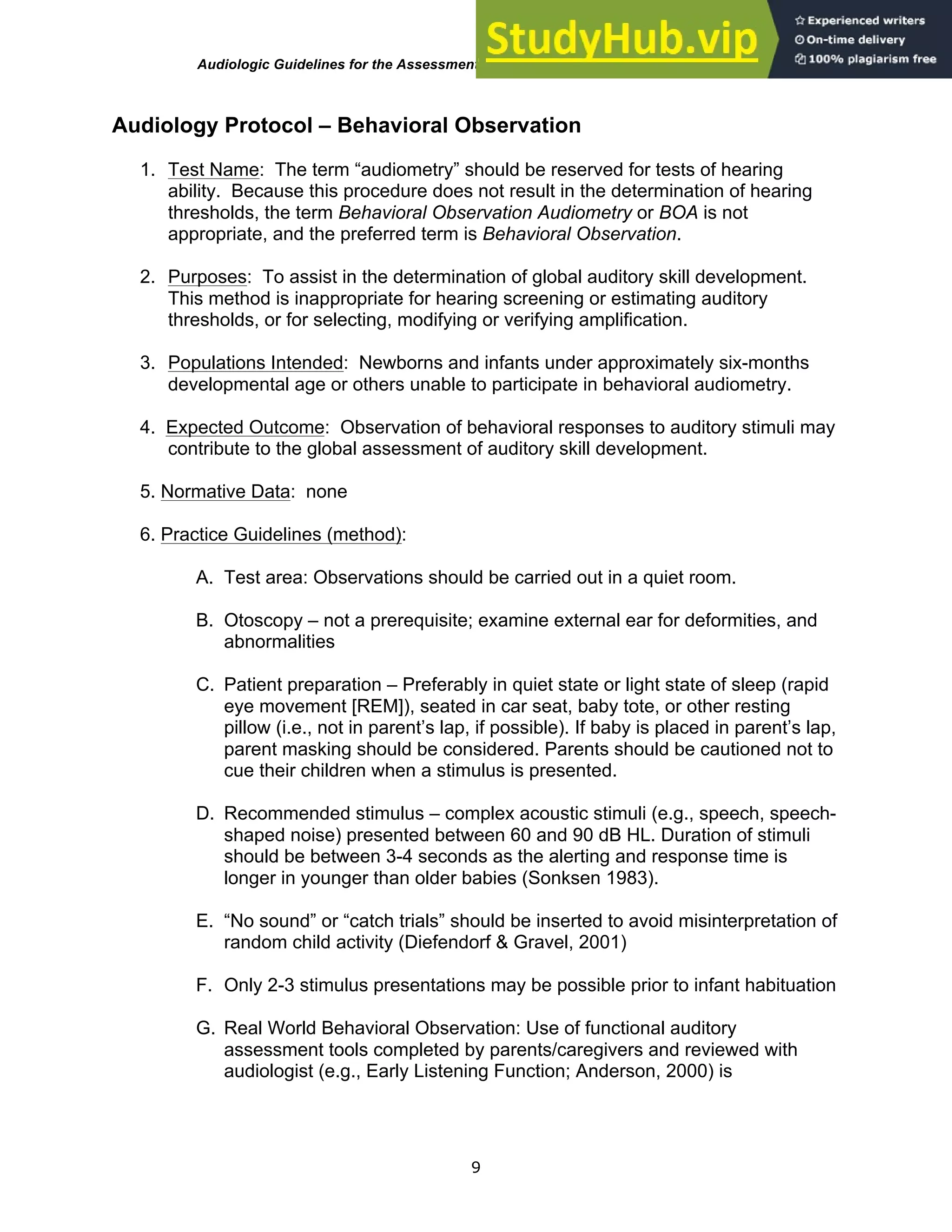 Audiologic Guidelines For The Assessment Of Hearing In Infants And ...