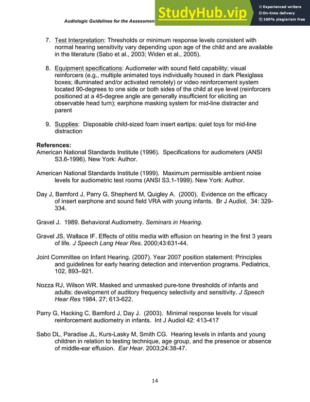 Audiologic Guidelines For The Assessment Of Hearing In Infants And ...