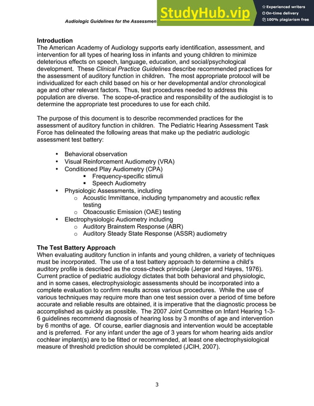 Audiologic Guidelines For The Assessment Of Hearing In Infants And ...