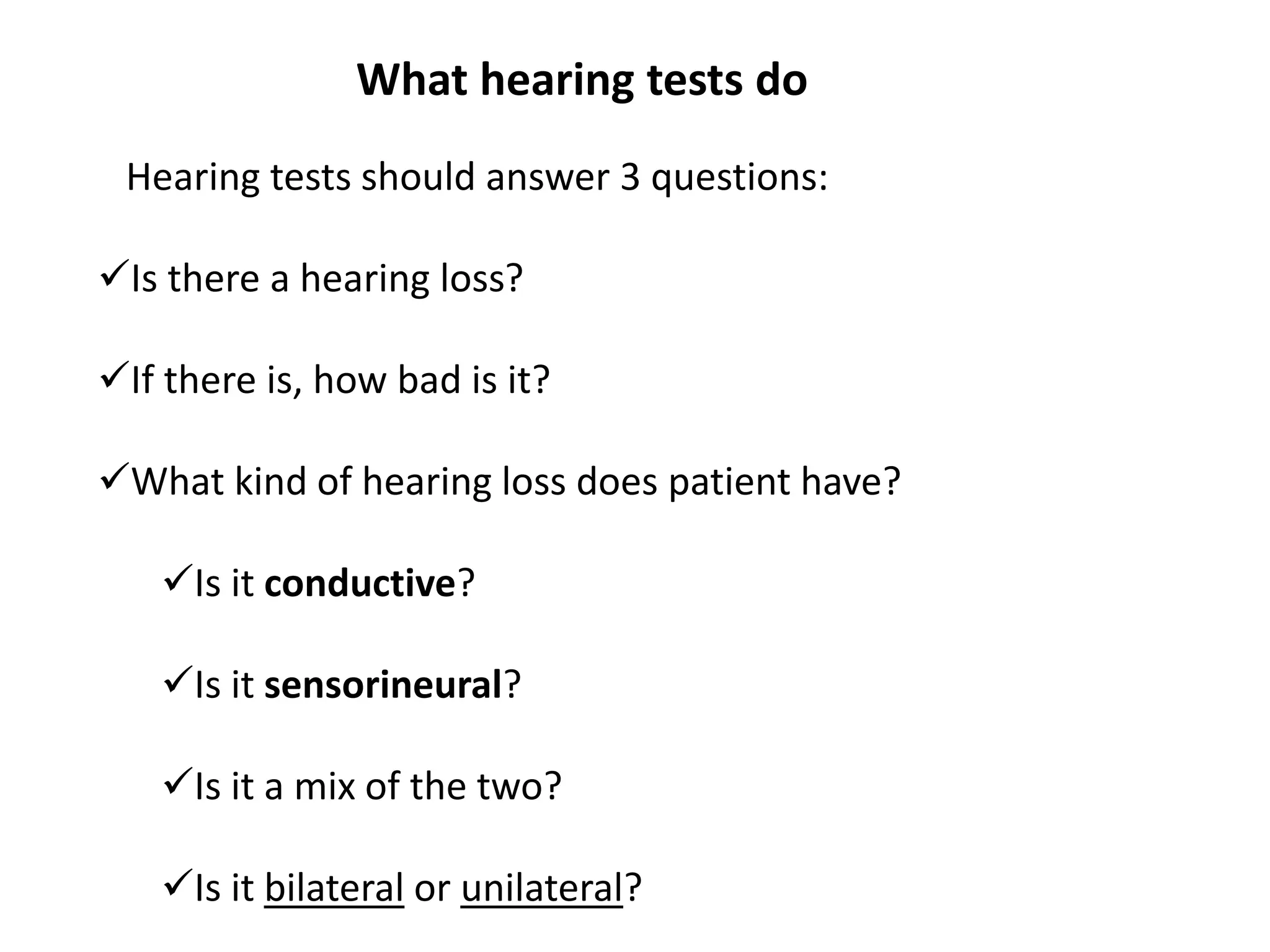 Audiological tests of hearing assessment | PPTX