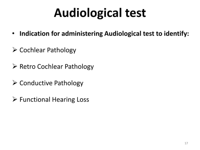 Audiological tests of hearing assessment | PPTX