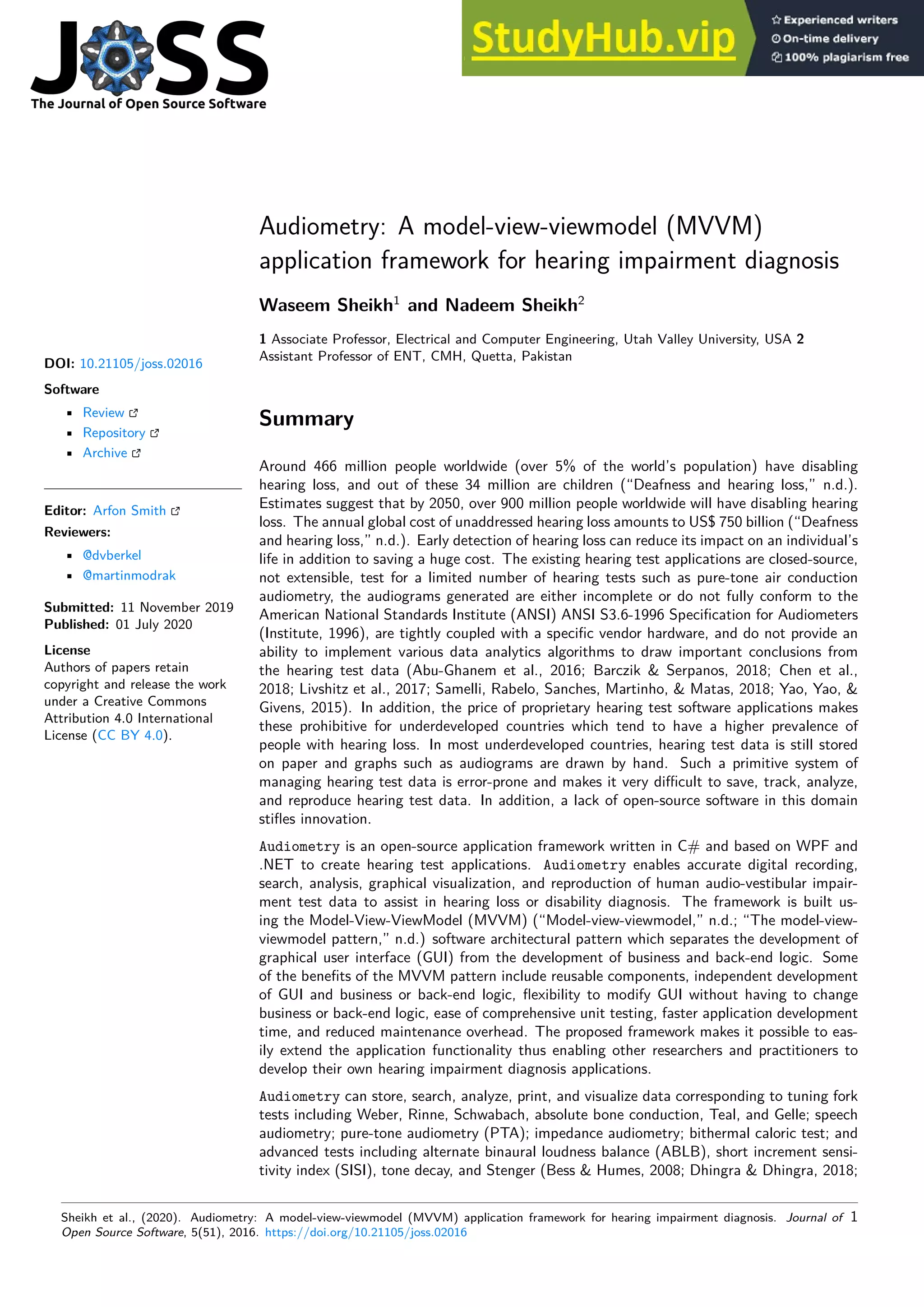 Audiometry A Model-View-Viewmodel (MVVM) Application Framework For Hearing Impairment Diagnosis ...