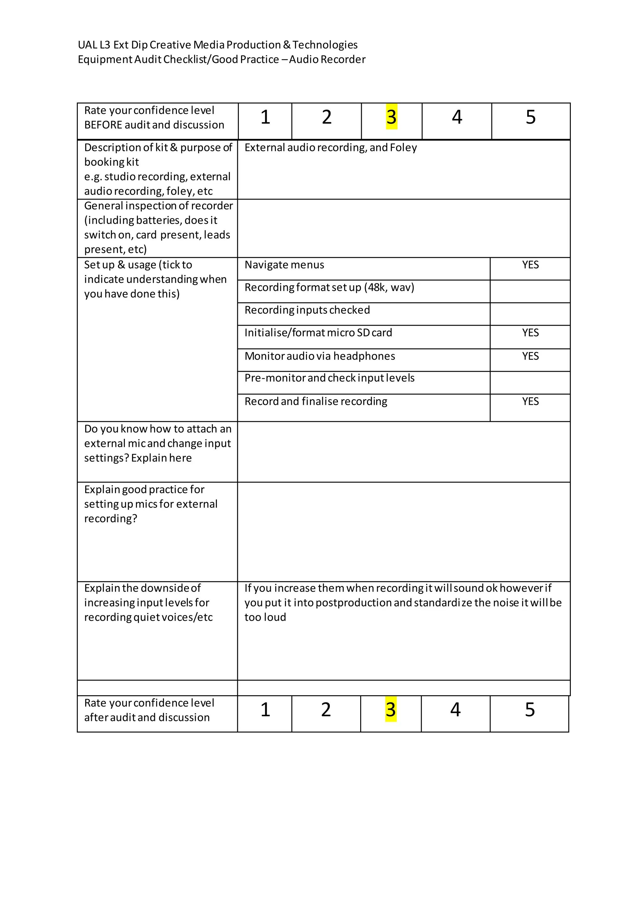 Audio recorder audit form blank(1) | DOCX | Audio Production | Content ...