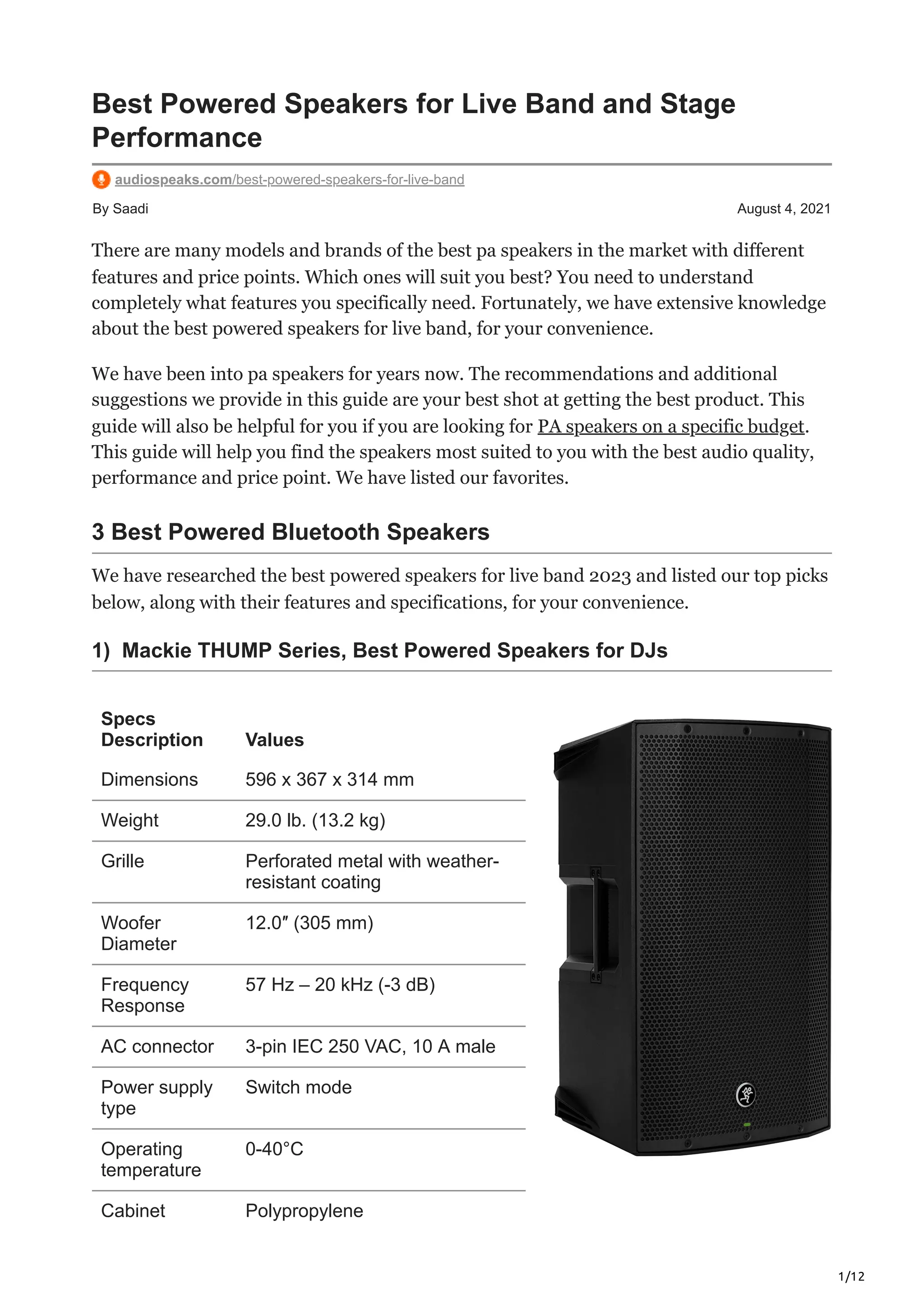 Best Powered Speakers for Live Band and Stage Performance | PDF