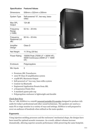 Best Powered Speakers for Live Band and Stage Performance | PDF