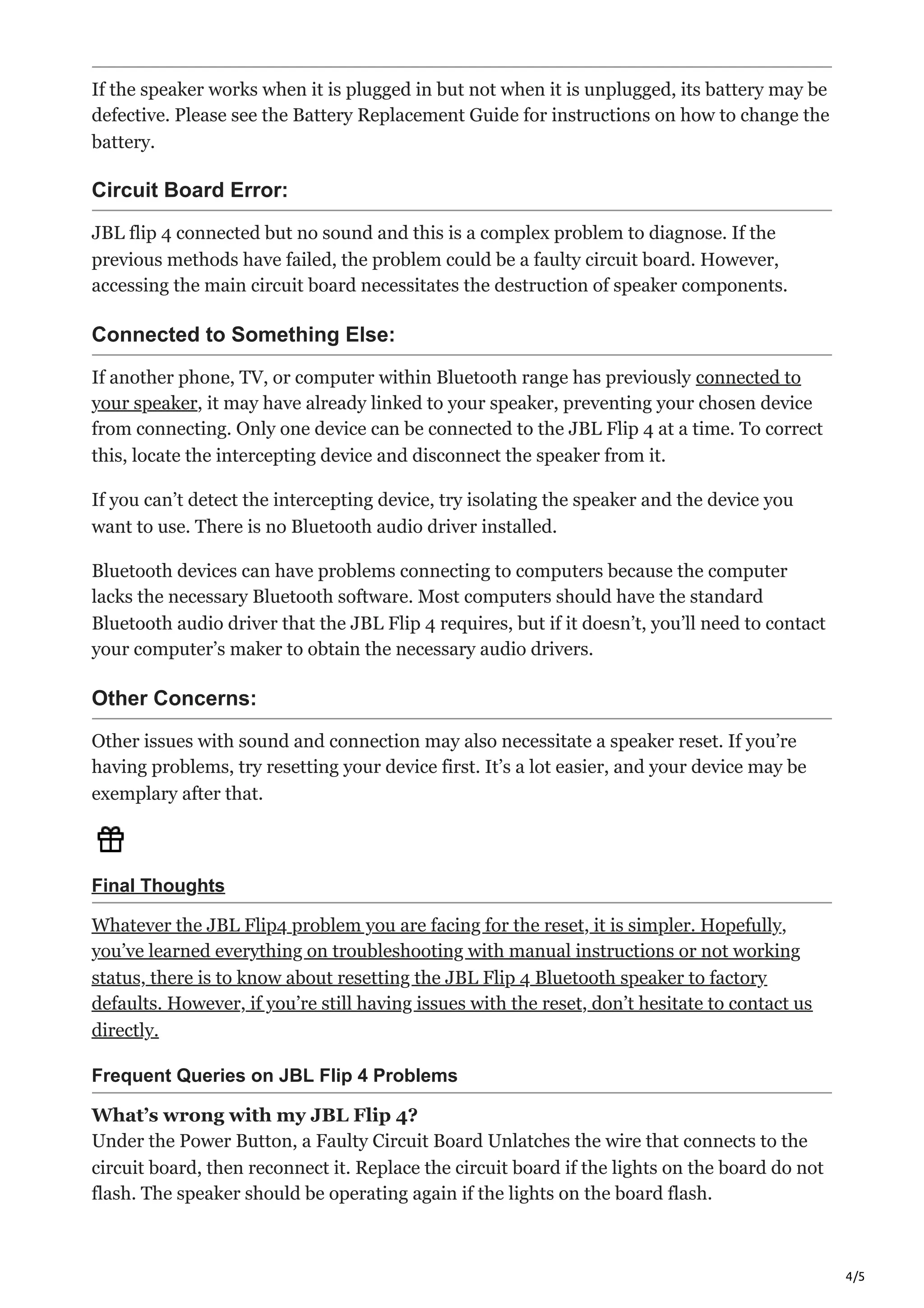 How to Reset JBL Flip 4 Speaker Troubleshooting Guide | PDF