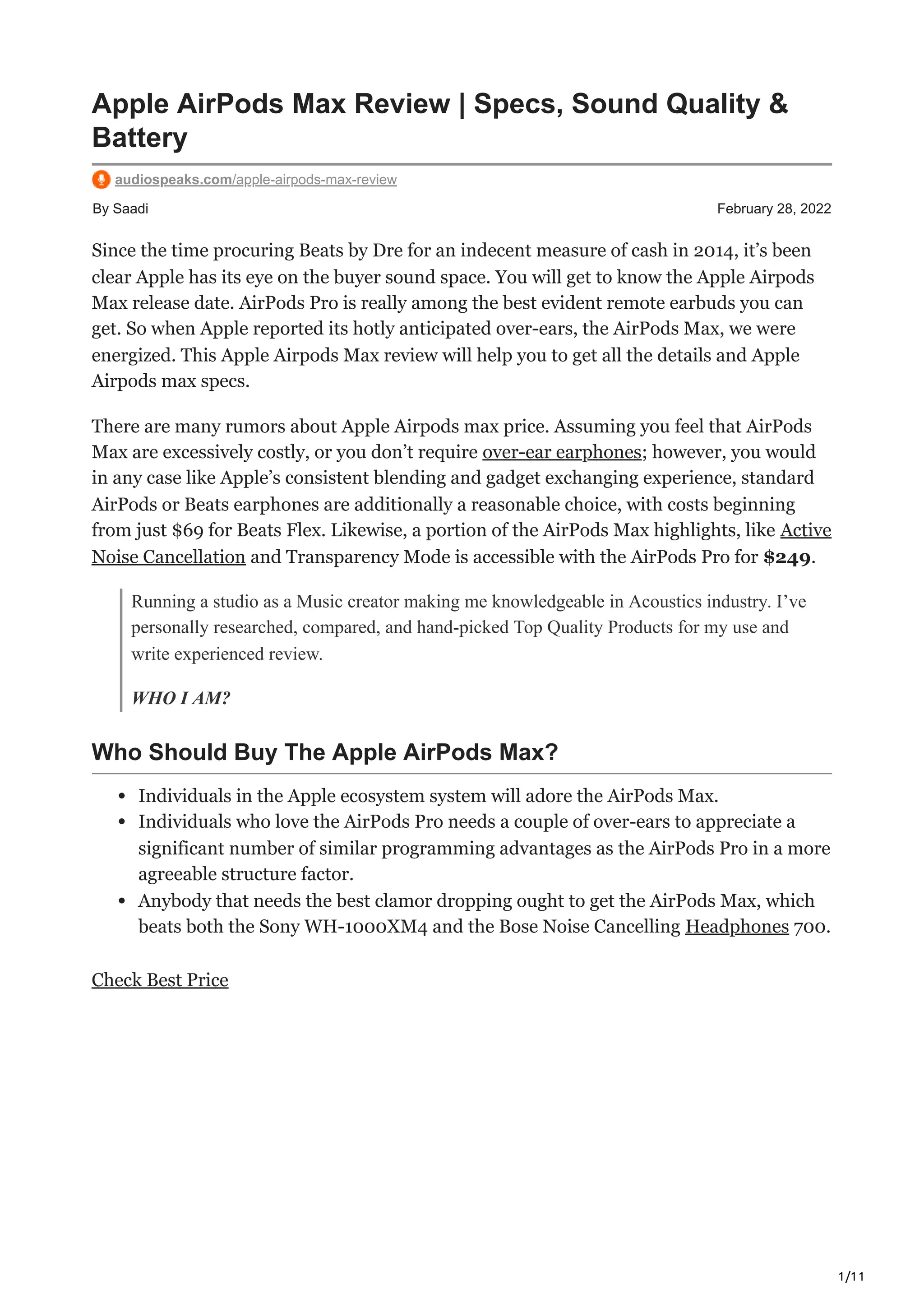 Apple AirPods Max Review Specs Sound Quality amp Battery | PDF