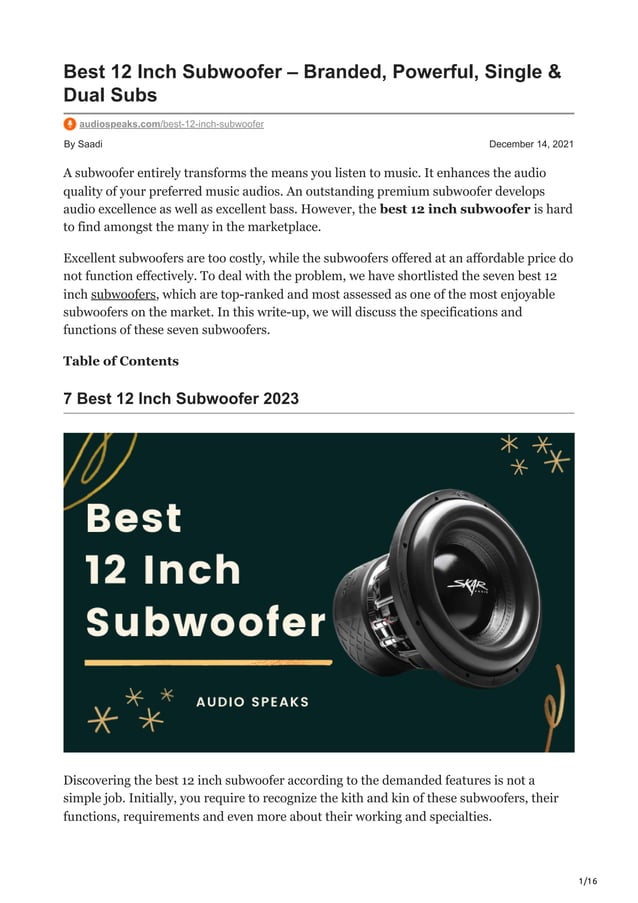 Best 12 Inch Subwoofer Branded Powerful Single amp Dual Subs | PDF ...