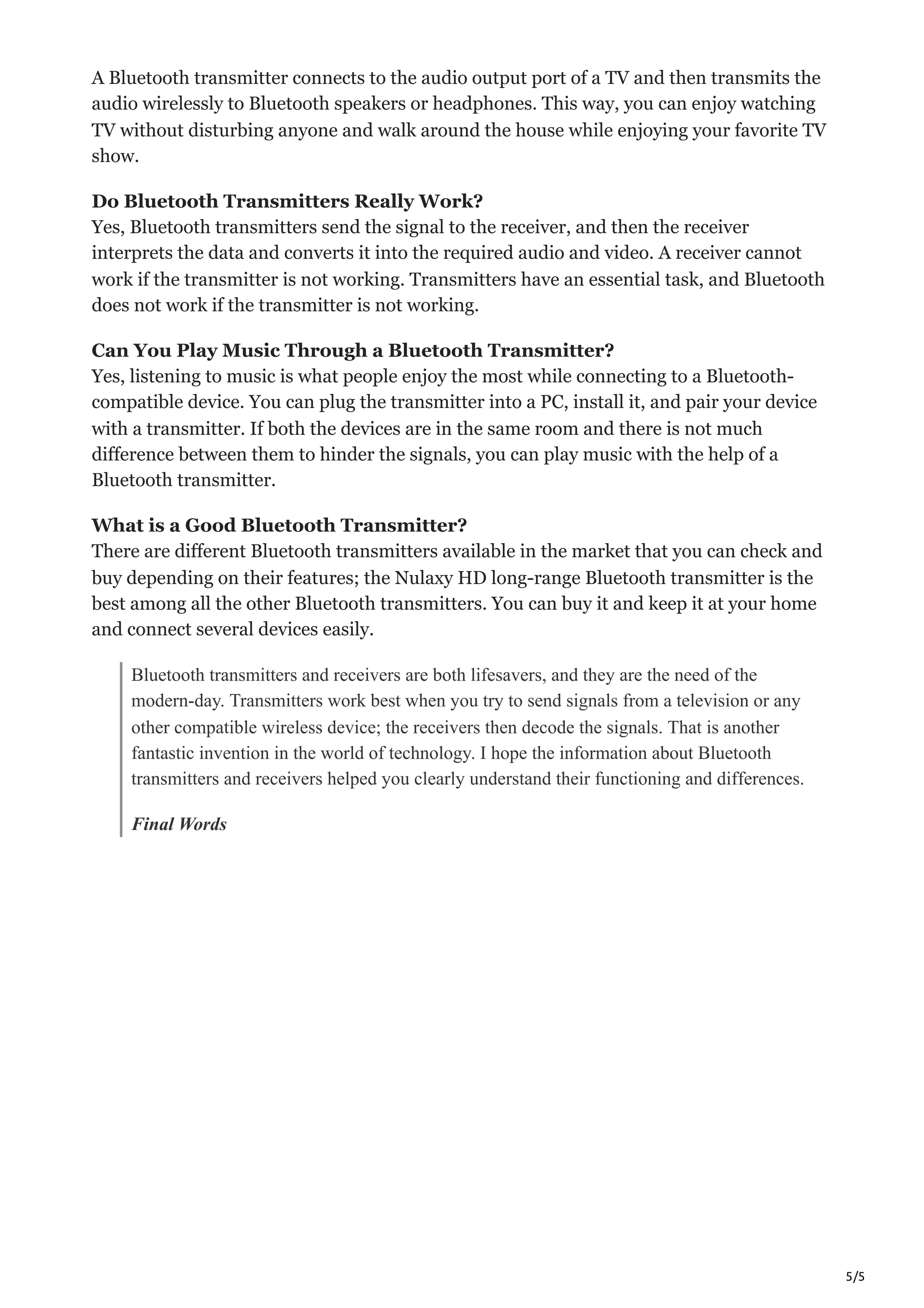 How Does Bluetooth Transmitter and Receiver Works | PDF