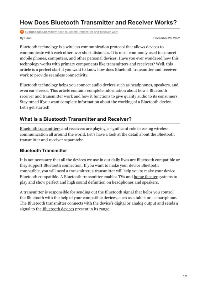How Does Bluetooth Transmitter and Receiver Works | PDF