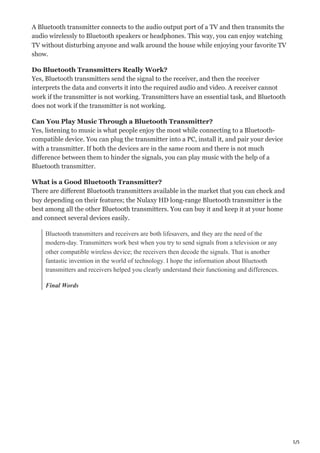 How Does Bluetooth Transmitter and Receiver Works | PDF