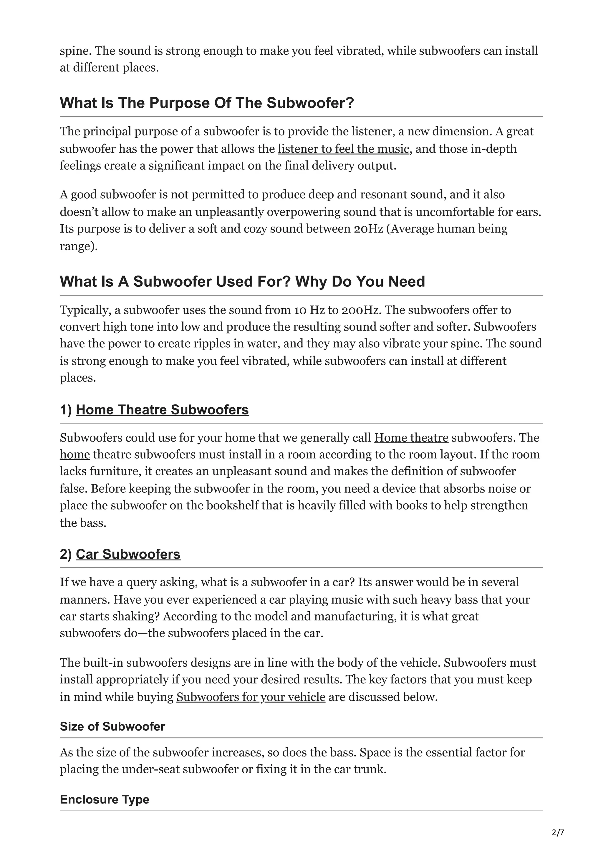 What Is a Subwoofer Work Purpose and Usage | PDF