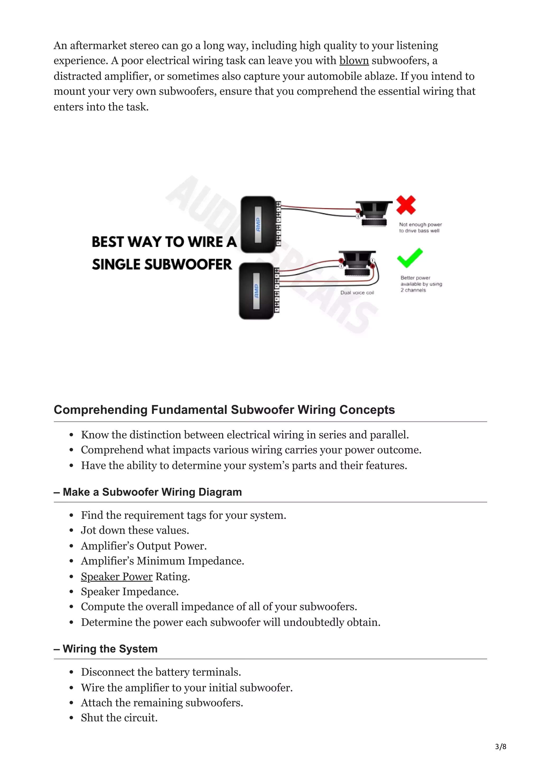 How to Hook up Subwoofer Wiring with Diagrams | PDF