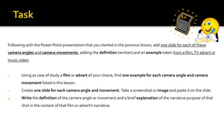 Audiovisual media language 2 Camera angles and movements | PPTX