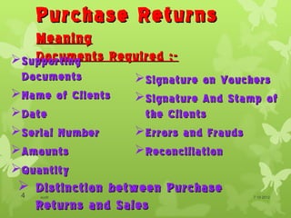 vouching sales return purchase return | PPT