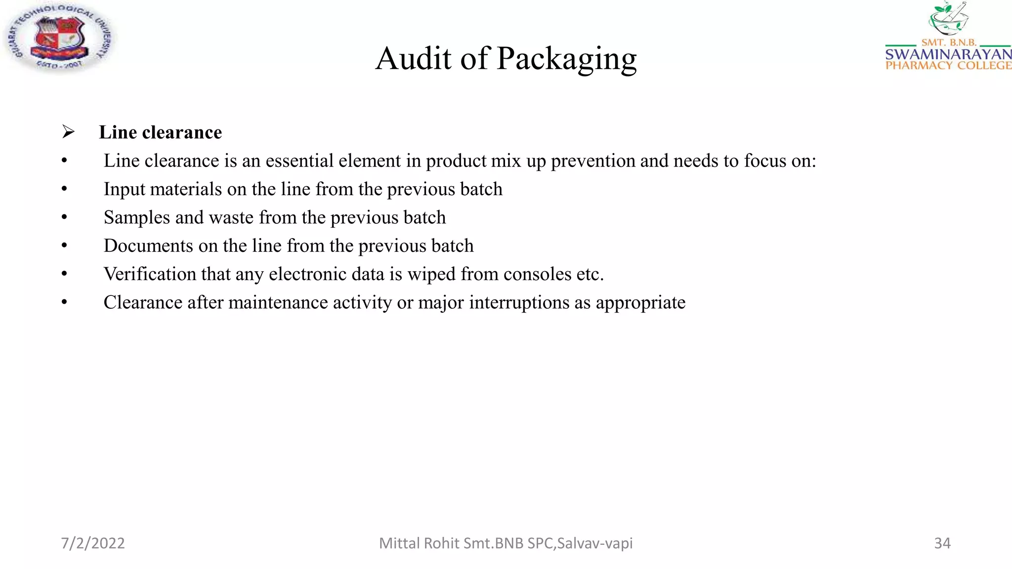 Auditing of capsule, sterile production and packaging | PPTX
