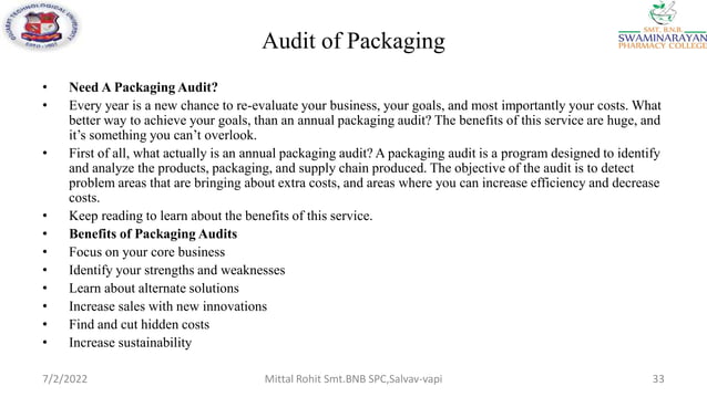 Auditing of capsule, sterile production and packaging | PPTX ...
