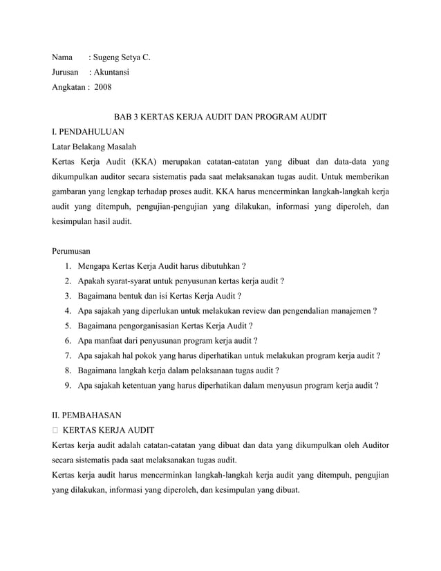 Audit bab 3 kertas kerja audit dan program audit | PDF