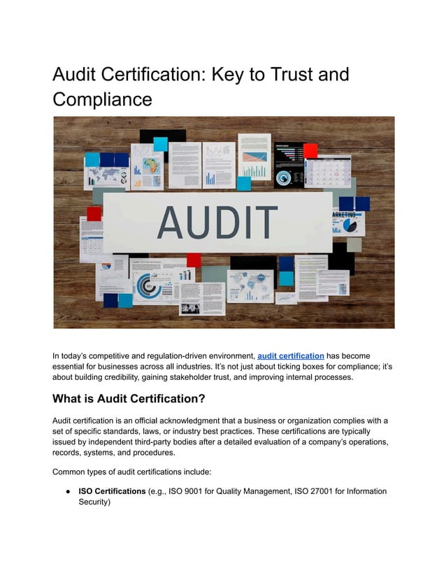 Audit Certification: Key to Trust and Compliance | PDF