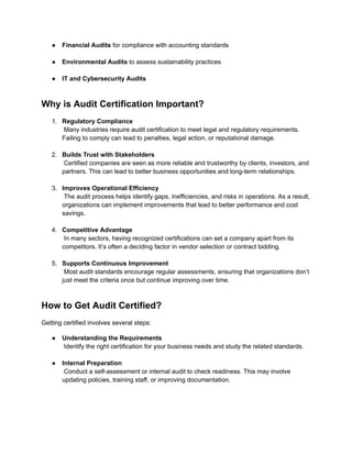 Audit Certification: Key to Trust and Compliance | PDF
