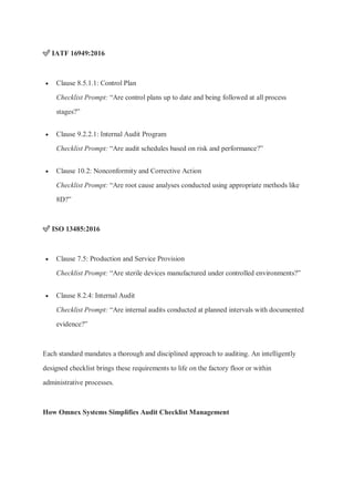 Audit Checklist Design Aligning with ISO, IATF, and Industry Standards ...