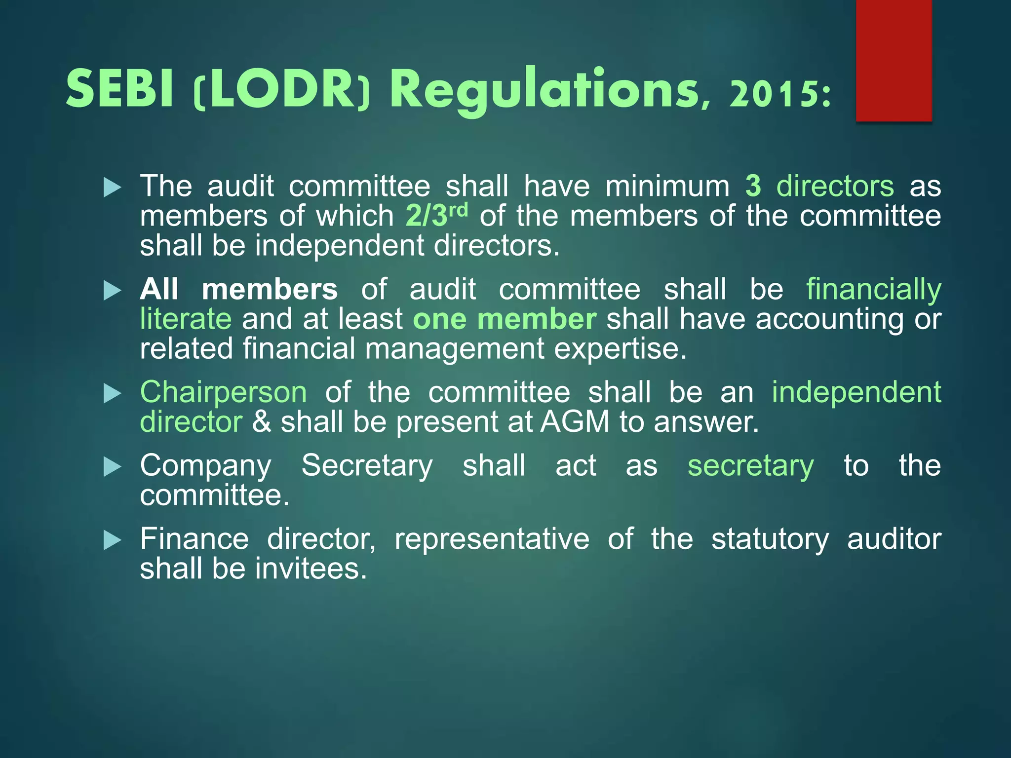Audit committee - Companies Act & SEBI (LODR) | PPTX