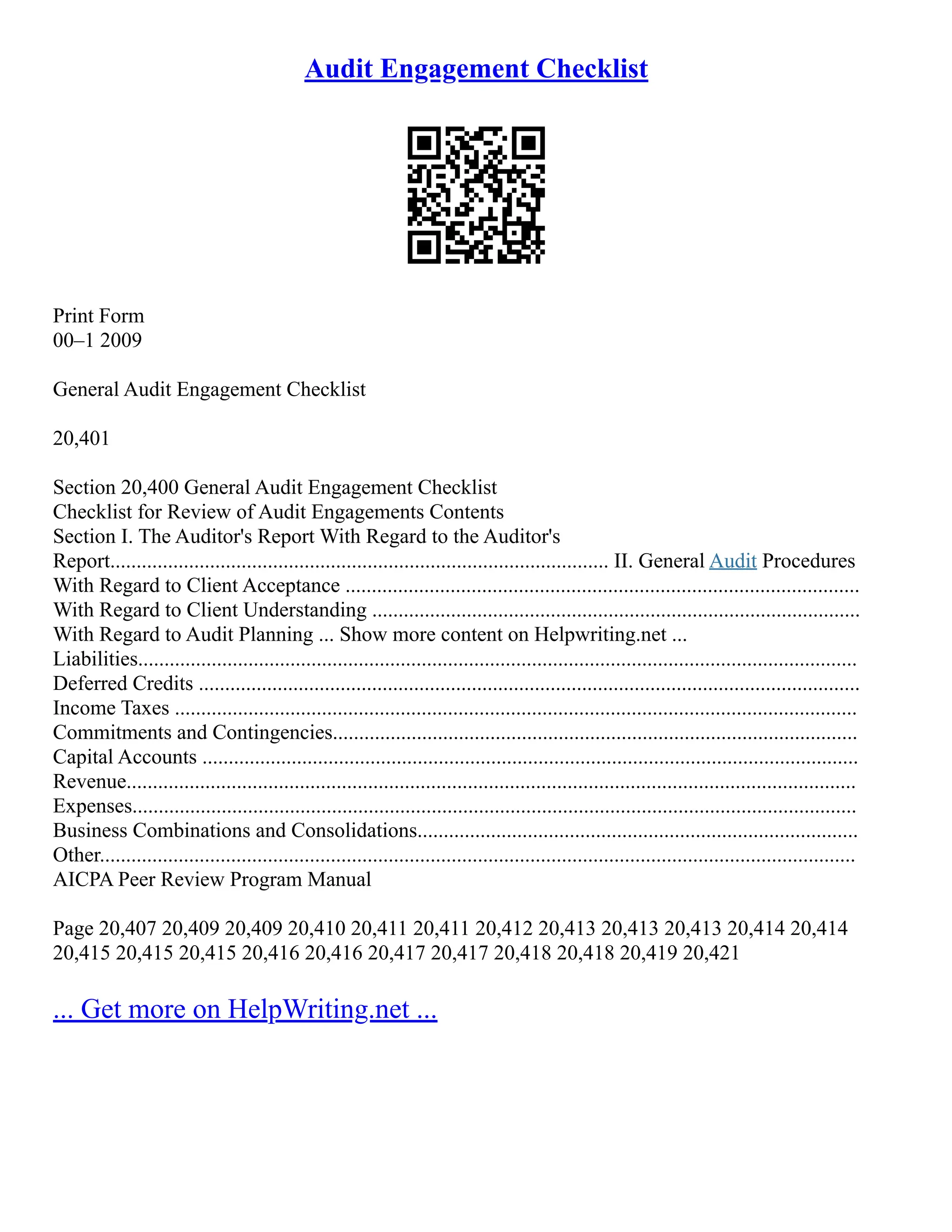 Audit Engagement Checklist | PDF