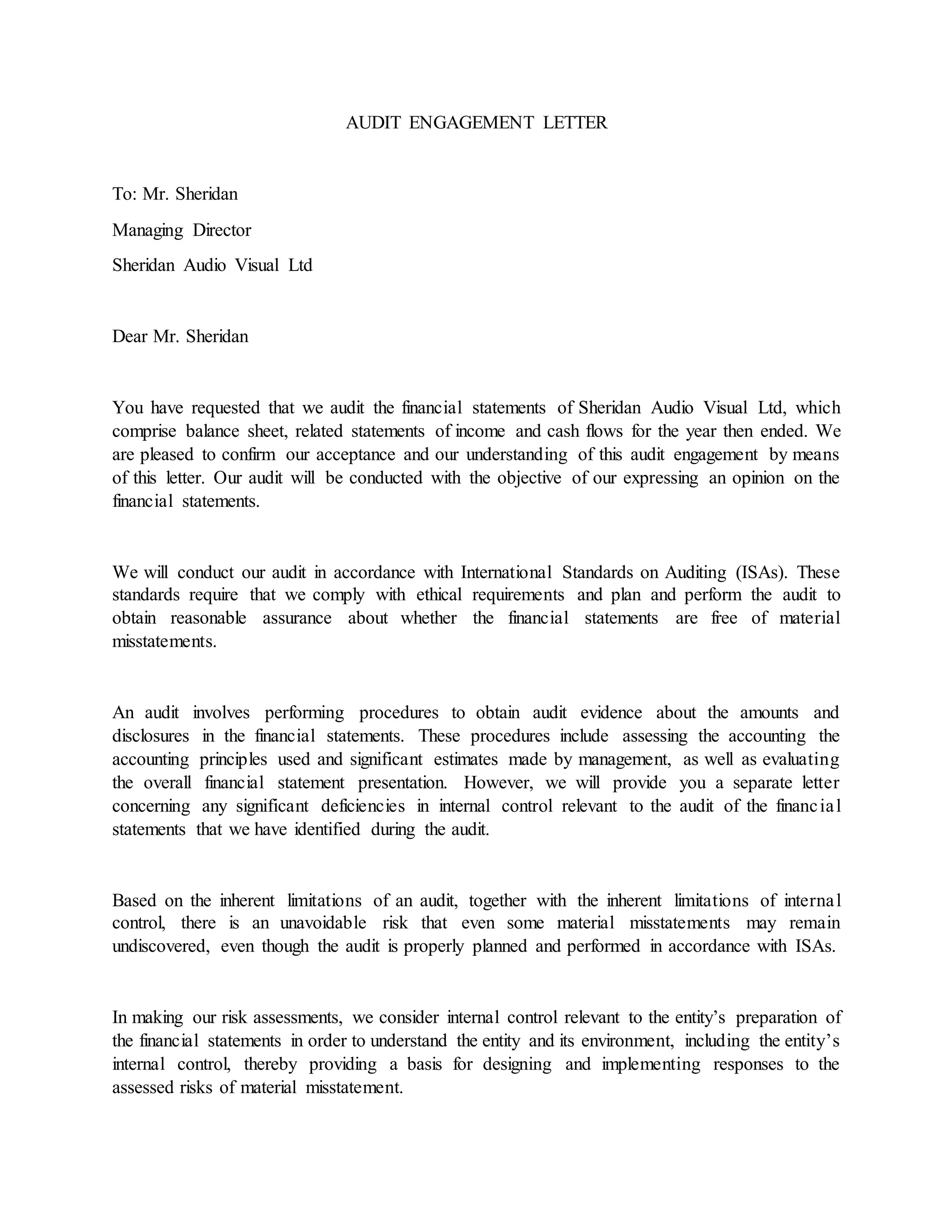 Audit engagement letter | DOCX