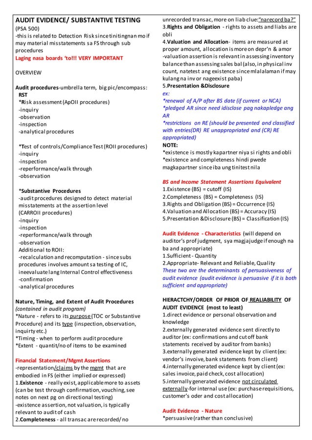 AUDIT EVIDENCE-SUBSTANTIVE TESTING.docx | Business | Business and Finance