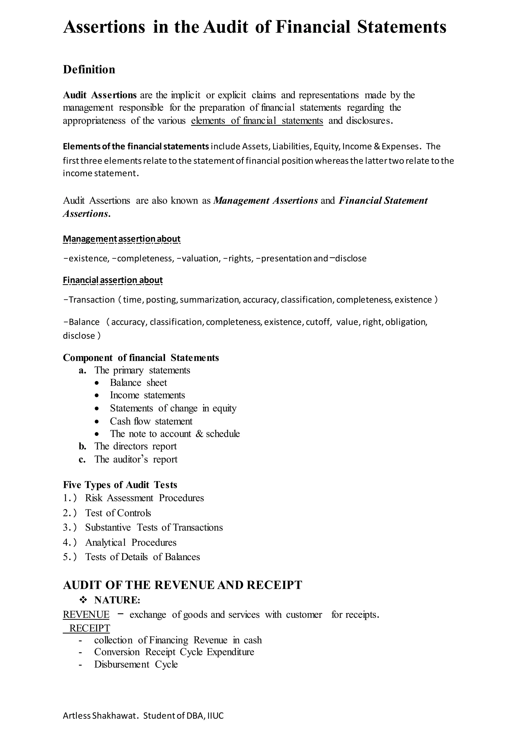 Assertions in the Audit of Financial Statements (Audit) | DOCX