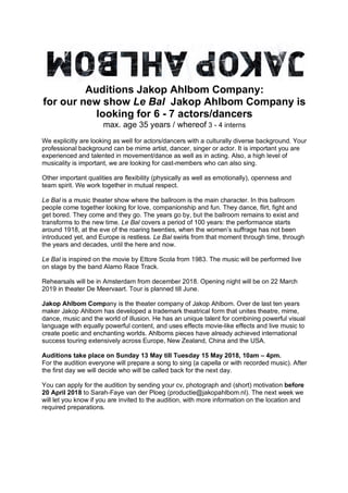 Auditie auditions - jakop ahlbom company - le bal | PDF