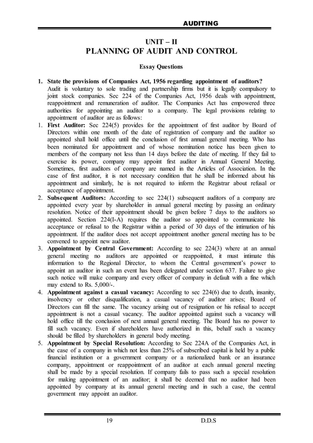 Auditing,types of auditing,accounting,investigation,report writing,control management | PDF