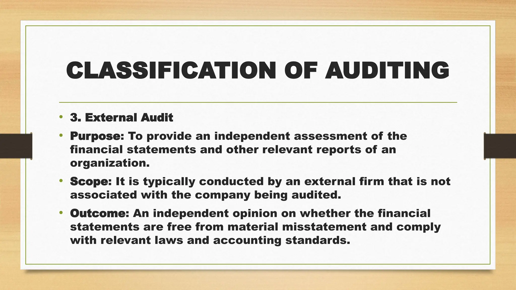 AUDITING TYPES-INTERNAL,EXTERNAL,IT,PERFORMANCE,... | PPTX
