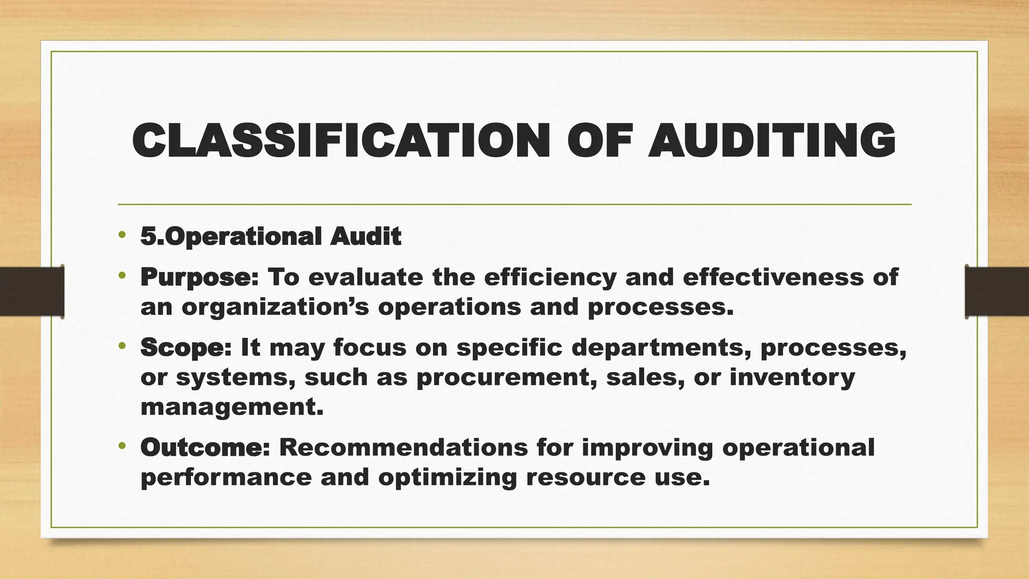 AUDITING TYPES-INTERNAL,EXTERNAL,IT,PERFORMANCE,... | PPTX