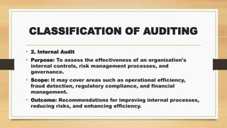 AUDITING TYPES-INTERNAL,EXTERNAL,IT,PERFORMANCE,... | PPT