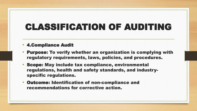 AUDITING TYPES-INTERNAL,EXTERNAL,IT,PERFORMANCE,... | PPT