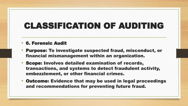 AUDITING TYPES-INTERNAL,EXTERNAL,IT,PERFORMANCE,... | PPT
