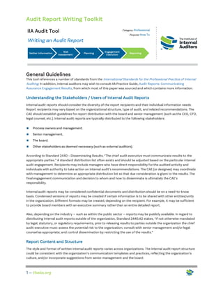 auditing-report-writing-toolkit that will help the Auditors. | PDF