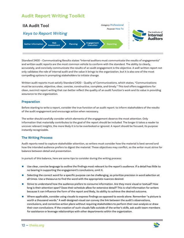 auditing-report-writing-toolkit that will help the Auditors. | PDF