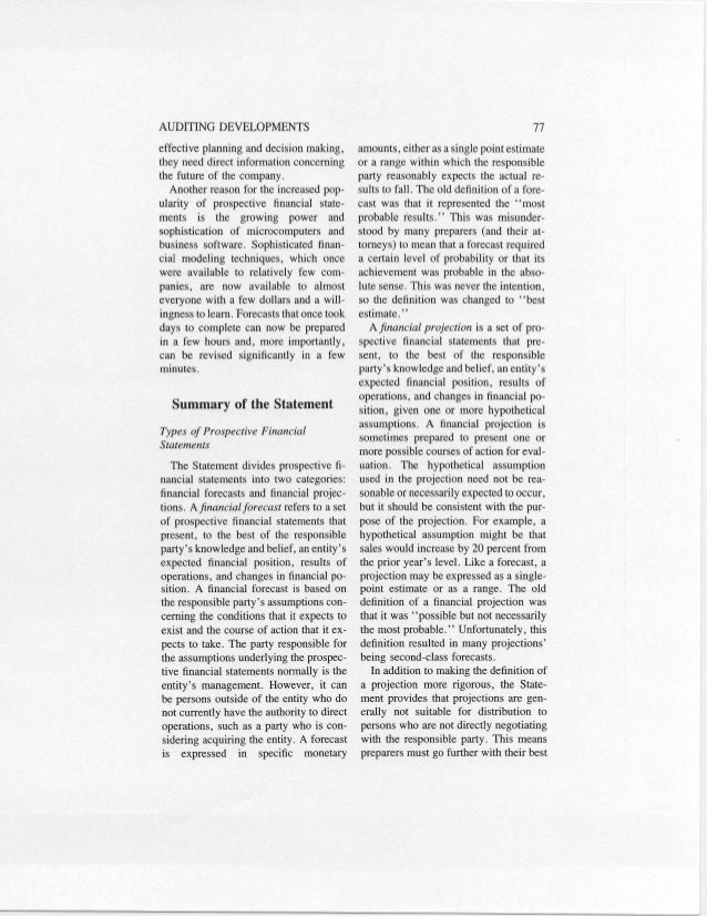 Prospective Financial Statements Auditing Developments Prospective Financial Statements Auditing Developments