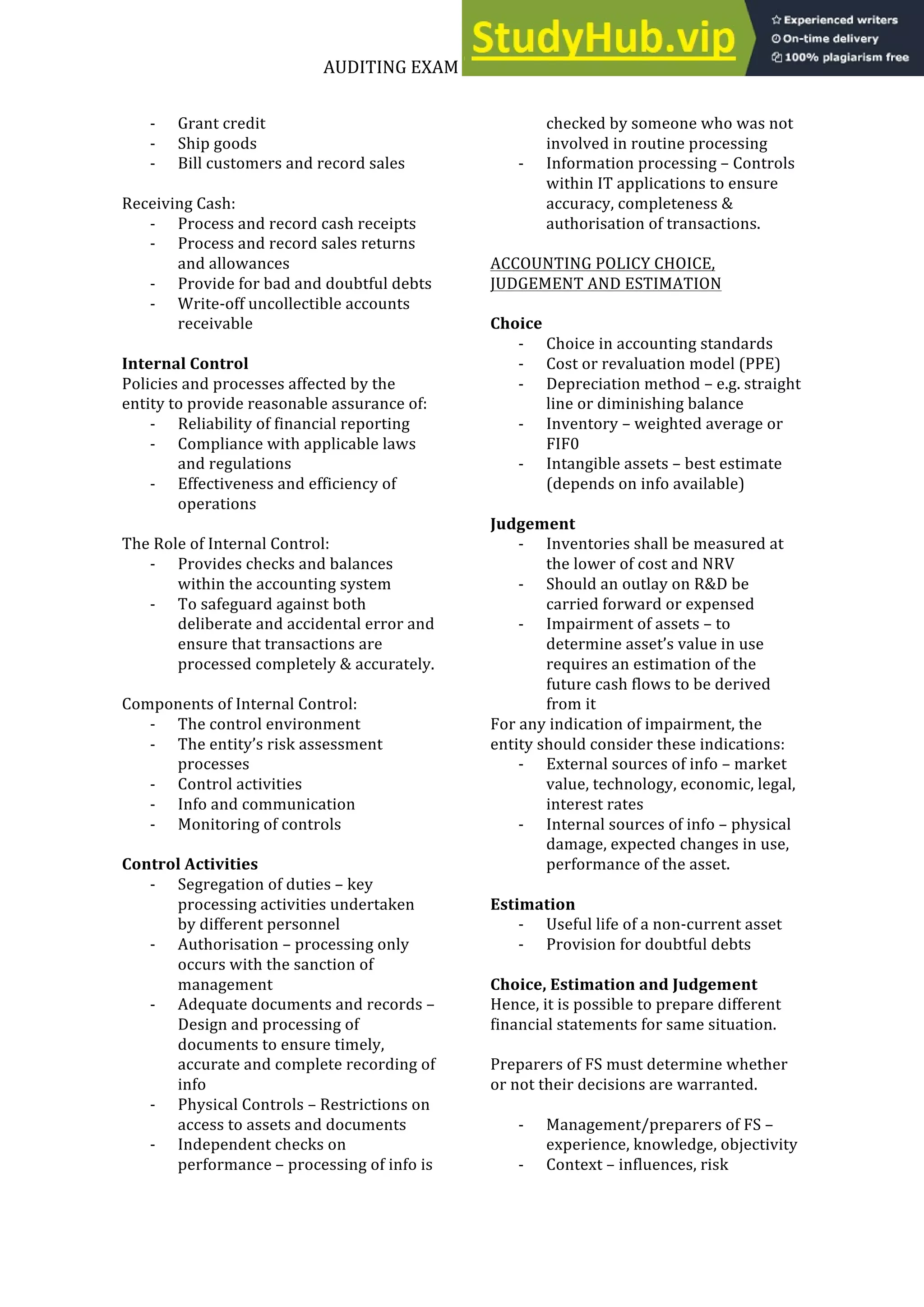 AUDITING EXAM REVISION NOTES | PDF