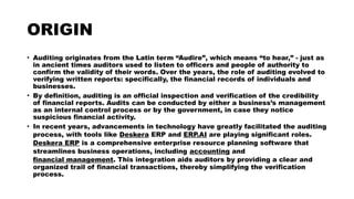 AUDITING -MEANING-OBJECTIVES-TYPES OF AUDITING | PPTX