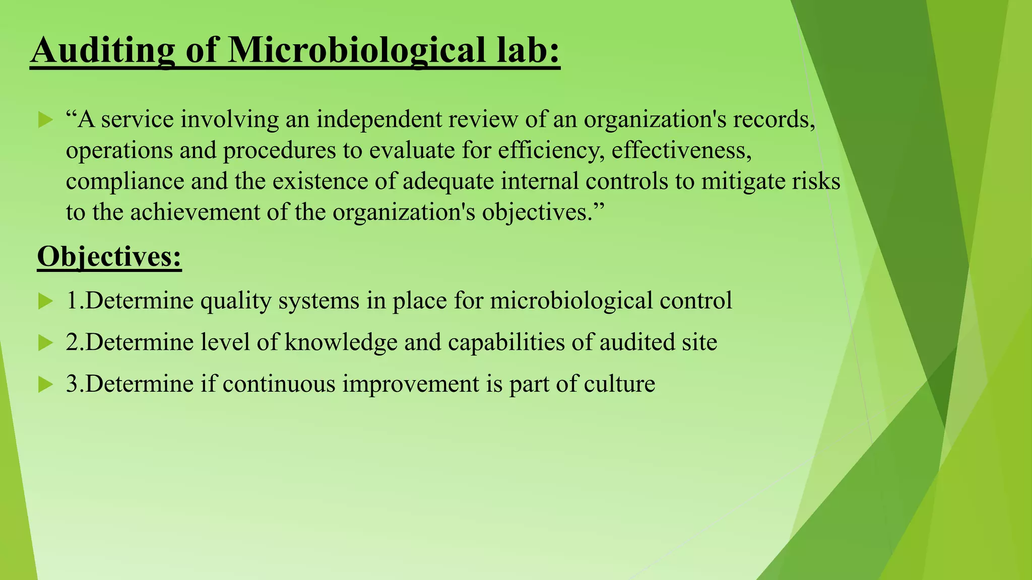 Auditing of microbiological lab | PPTX
