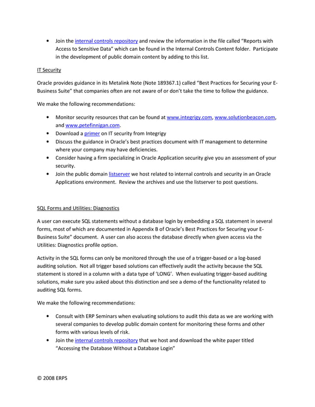 Auditing Oracle Applications Primer For Internal Auditors | PDF