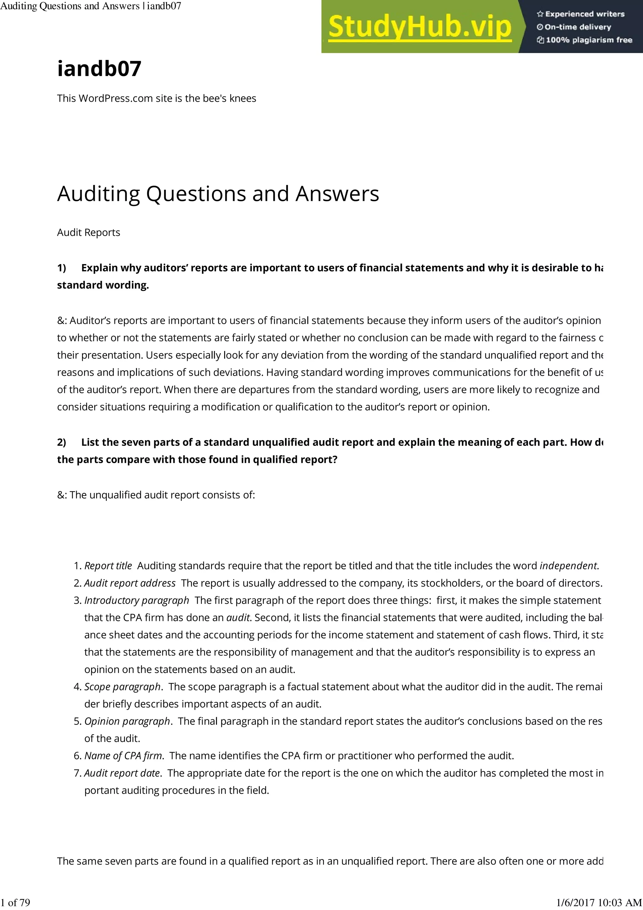 Auditing Questions And Answers | PDF