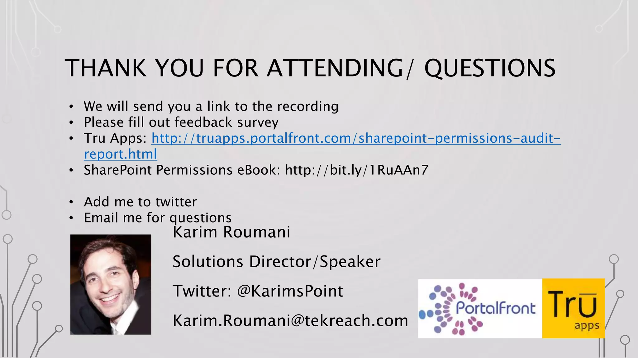 Auditing SharePoint Permissions | PPTX | Operating Systems | Computer Software and Applications