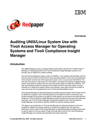 Auditing unix linux system use with tivoli access manager for operating systems and tivoli ...