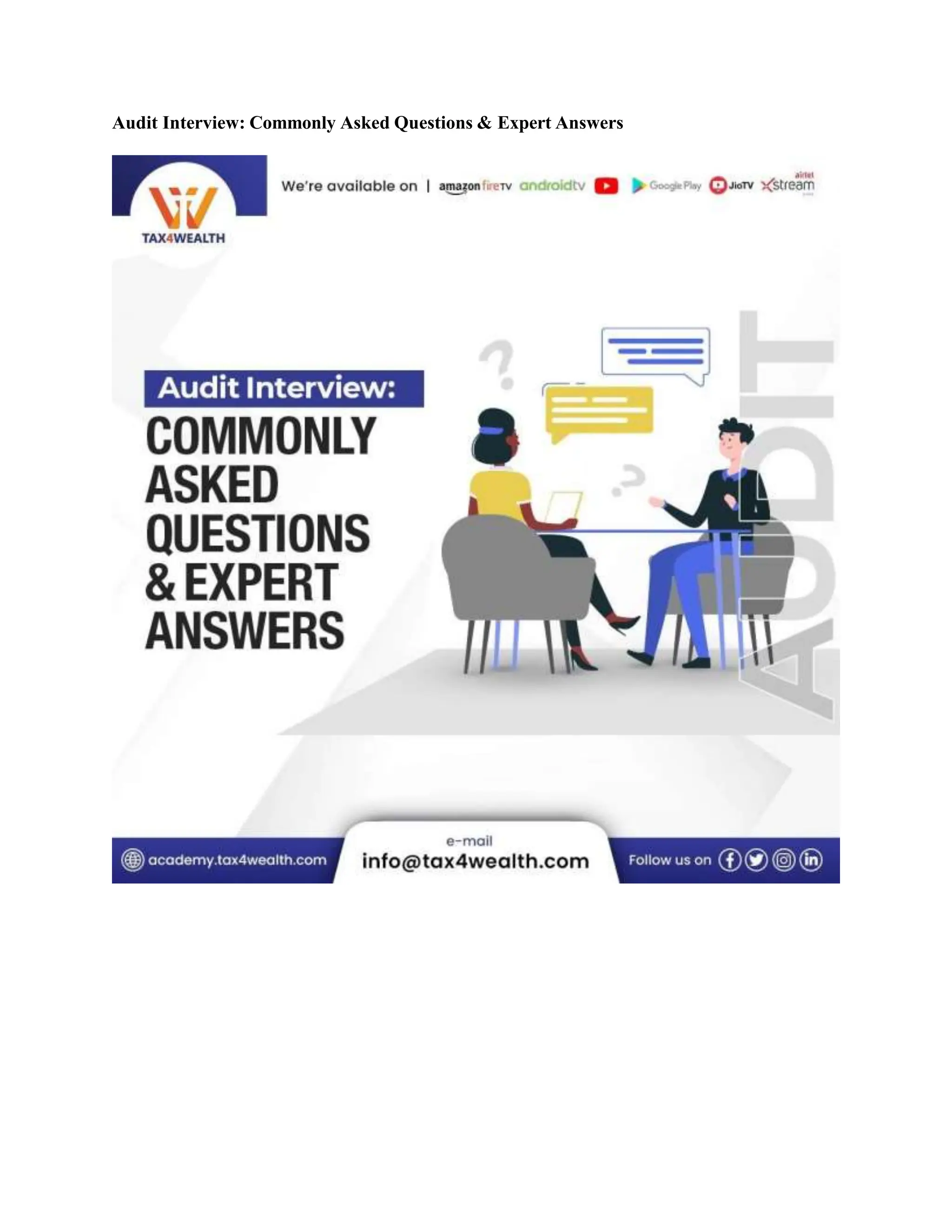 Audit Interview: Commonly Asked Questions & Expert Answers | Academy Tax4wealth | PDF